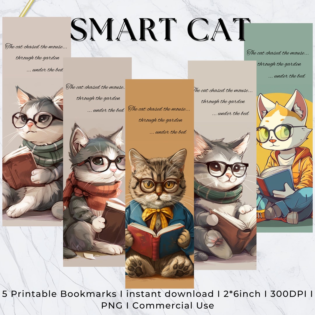 5 Cute Smart Cats Bookmarks, Pet Peeve Bookmarks, Digital Download ...