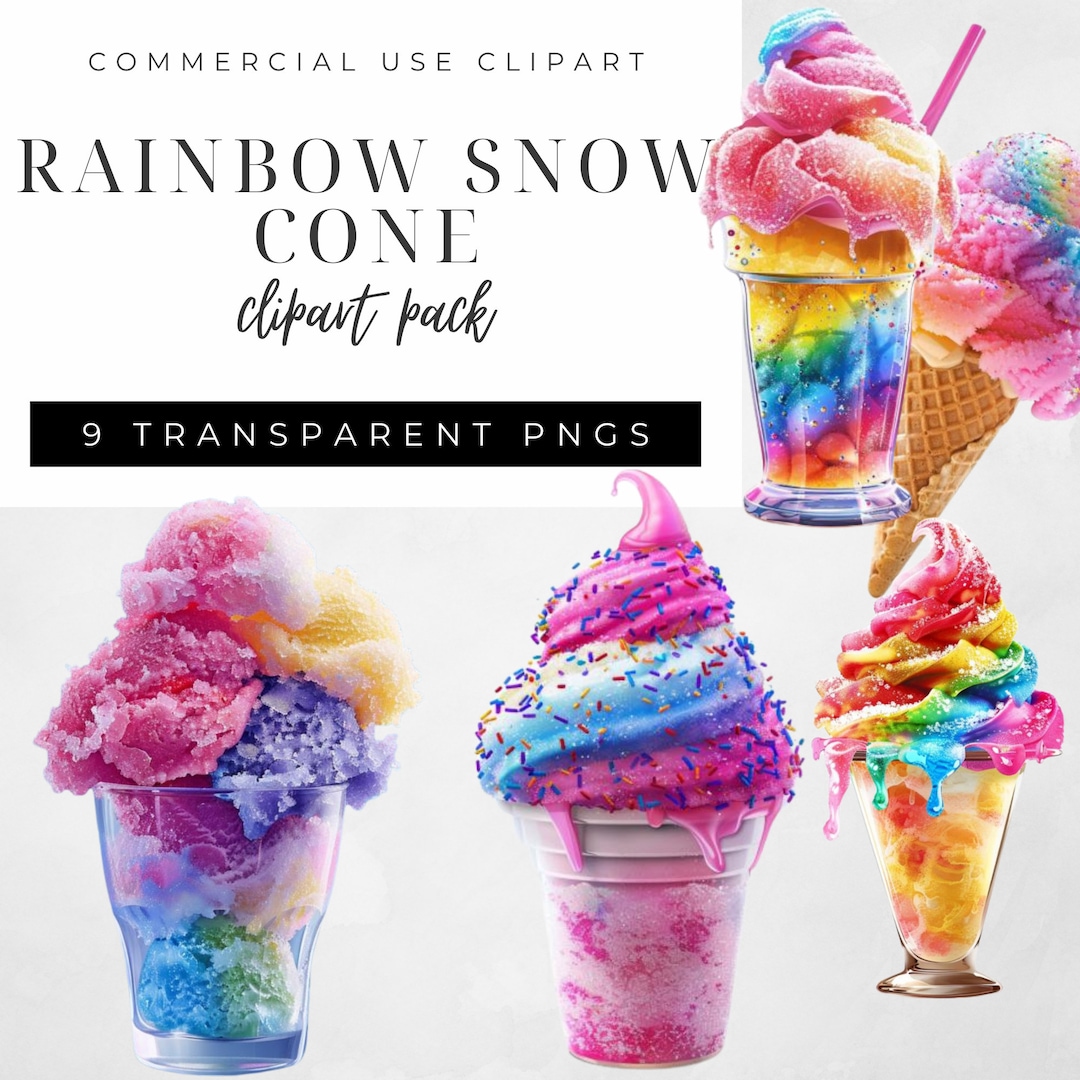 Snow Cone Clipart, Rainbow Snow Cone Clipart Set, Rainbow Snow Cone ...
