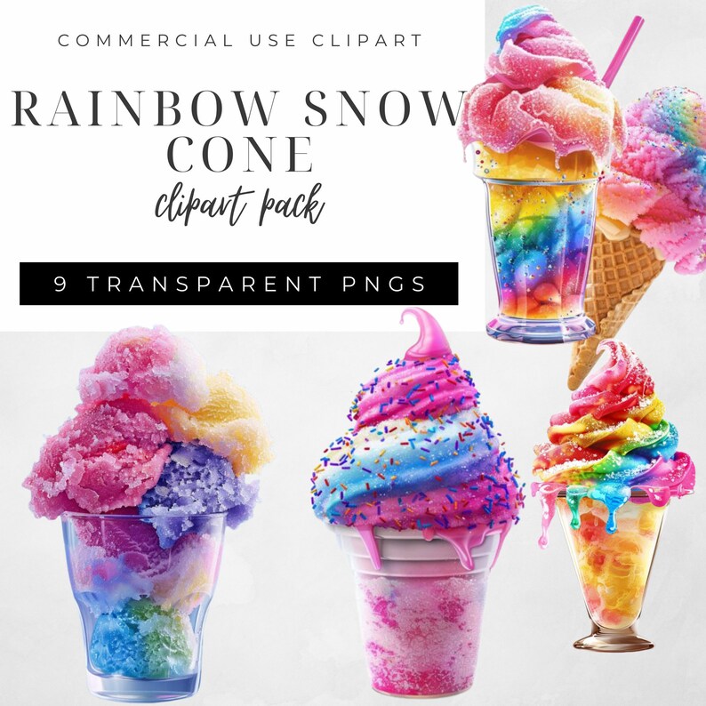 Snow Cone Clipart, Rainbow Snow Cone Clipart Set, Rainbow Snow Cone ...