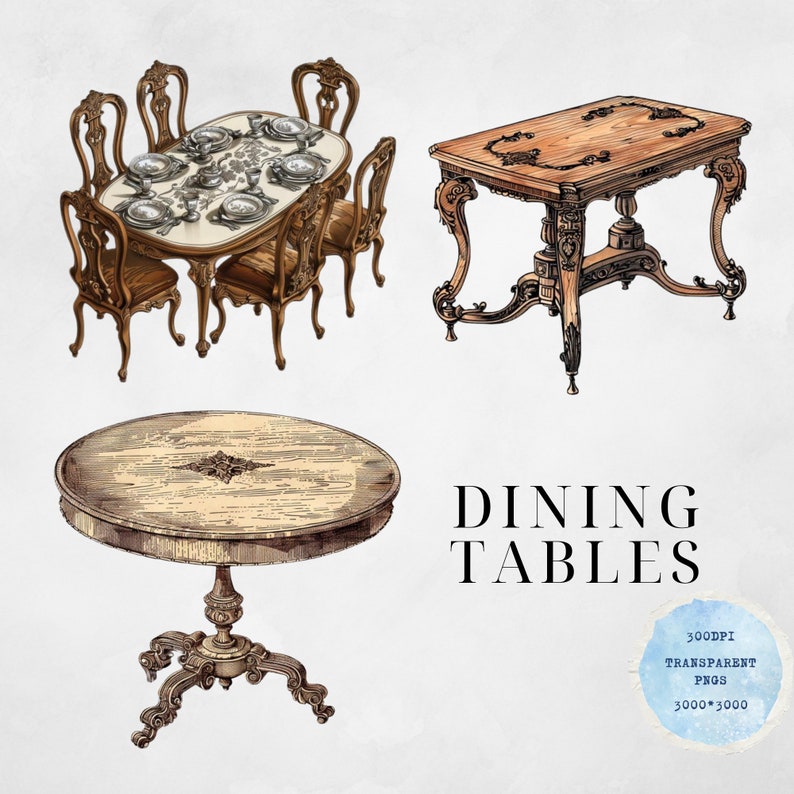 Vintage Furniture Clipart, Victorian Furniture Clipart Set, Vintage ...