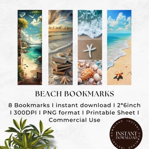Beach Bookmarks, Summer Bookmarks, Tropical Summer Bookmarks, Printable ...