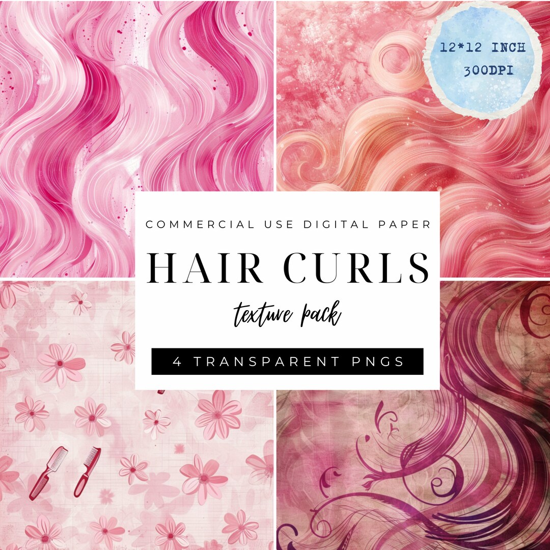 Hair Curls Digital Paper, Junk Journal Paper, 12*12 Inch, Make-up ...