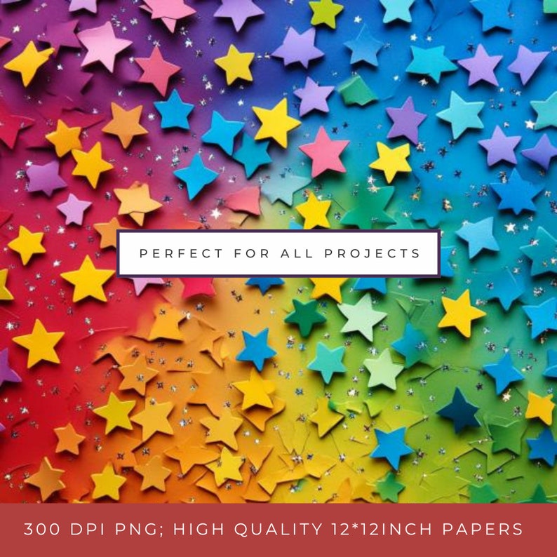 Rainbow Stars Digital Paper, 3D Rainbow Digital Paper, Bright Digital ...
