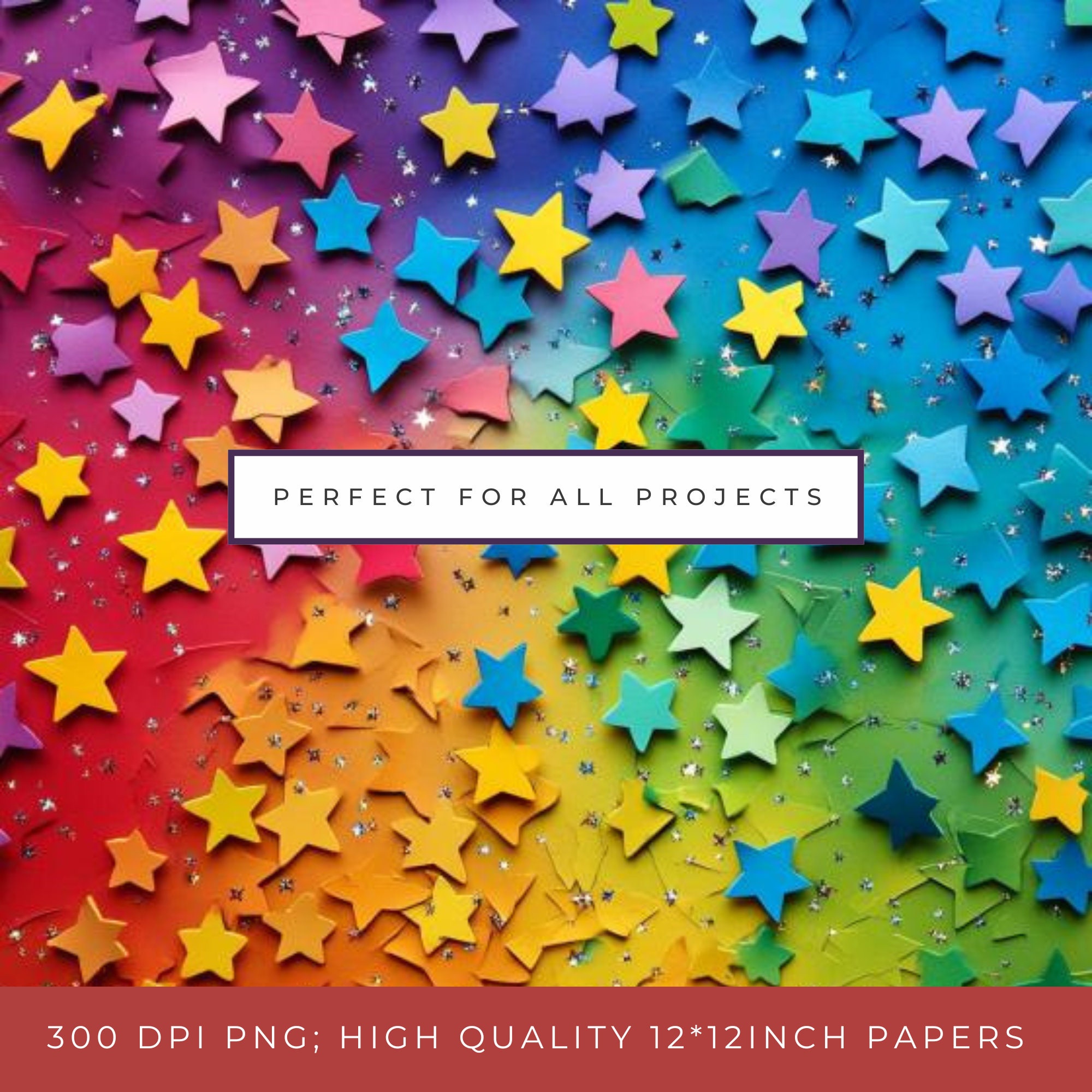 Rainbow Stars Digital Paper, 3D Rainbow Digital Paper, Bright Digital ...