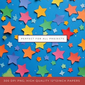 Rainbow Stars Digital Paper, 3D Rainbow Digital Paper, Bright Digital ...