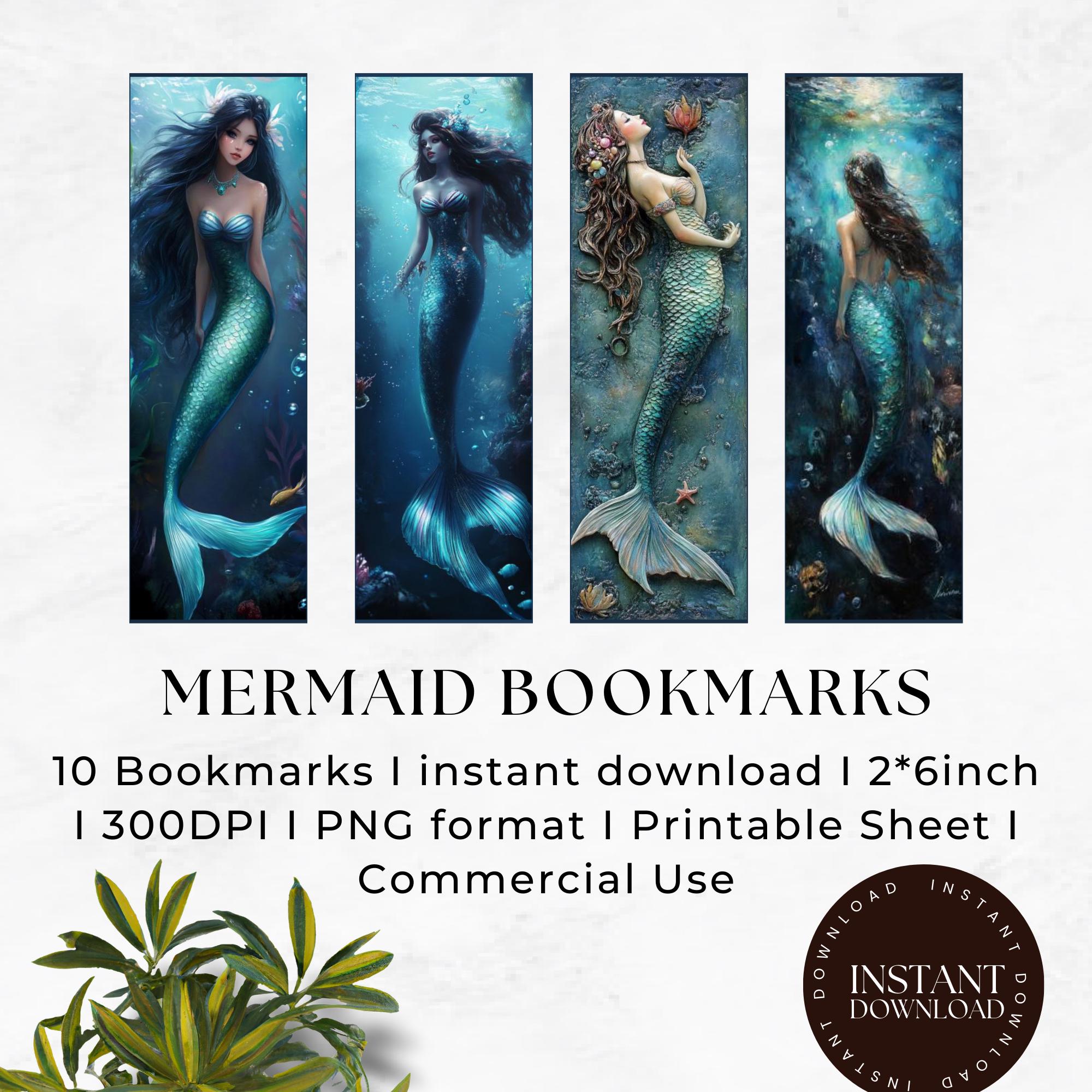 Mermaid Bookmarks, Printable Bookmarks, Fantasy Bookmarks, Bright ...