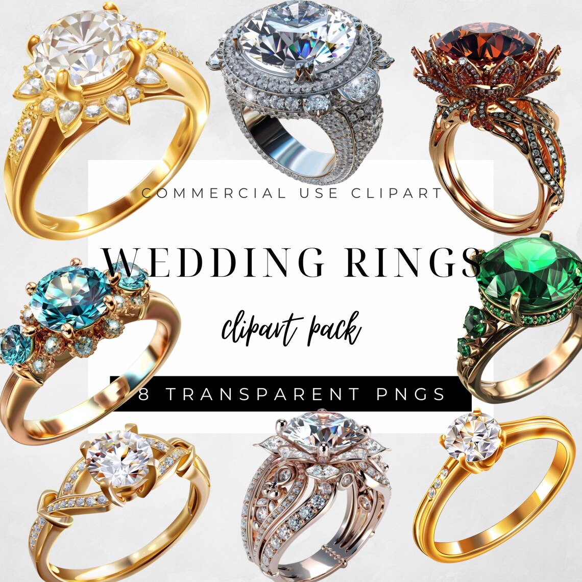 Ring Clipart Set, Stone and Dimond Rings, Scrapbooking Fashion,engagement Ring Clipart, Wedding ...