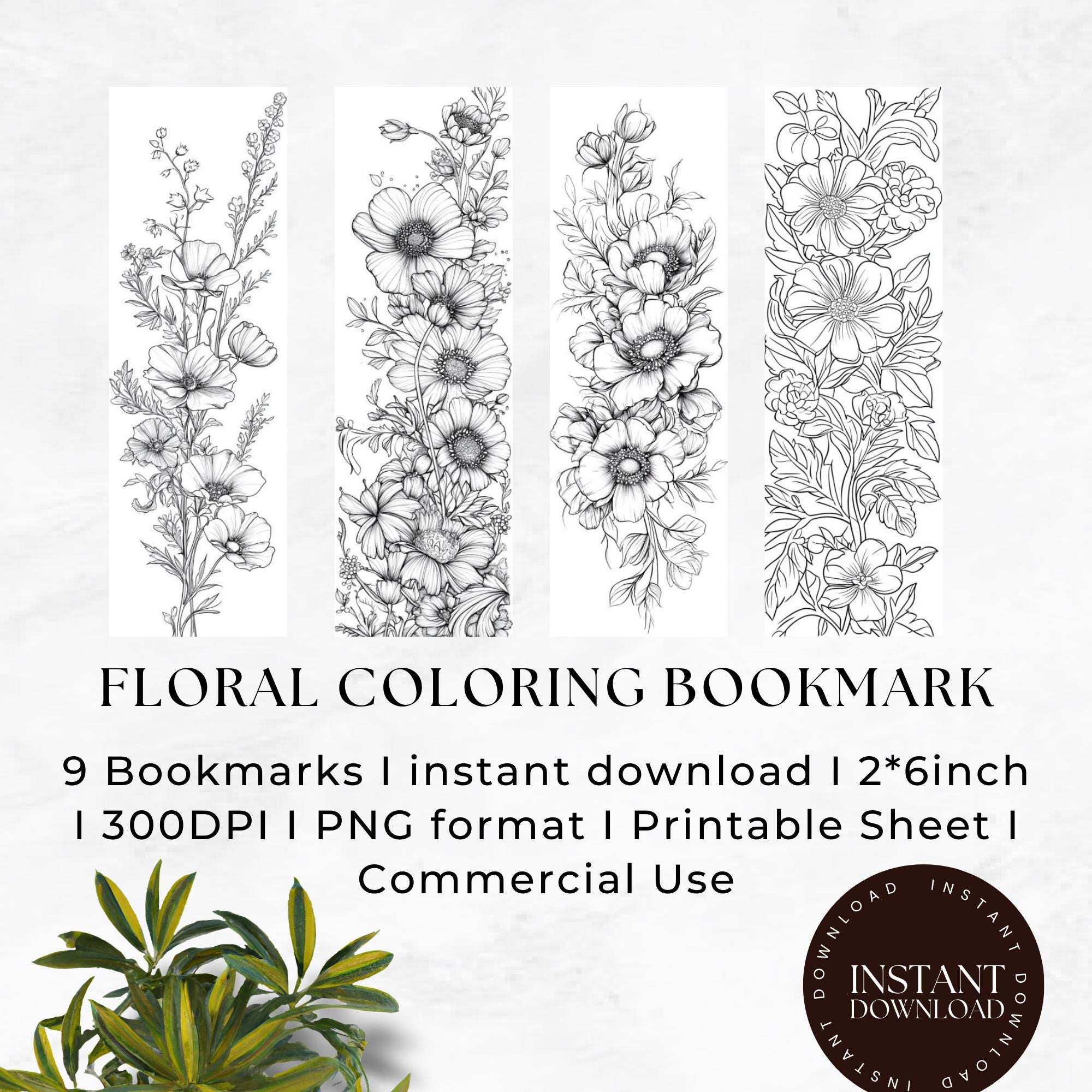Floral Coloring Bookmarks,colorful Bookmarks, Coloring Bookmark, Kids ...