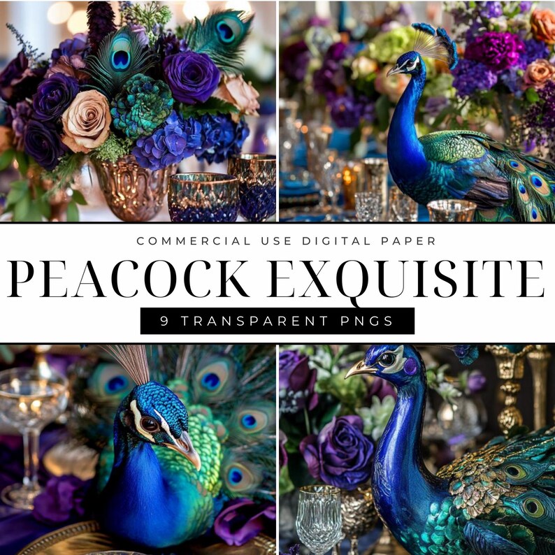 Peacock Digital Paper, Exquisite Wedding Peacock Digital Papers ...