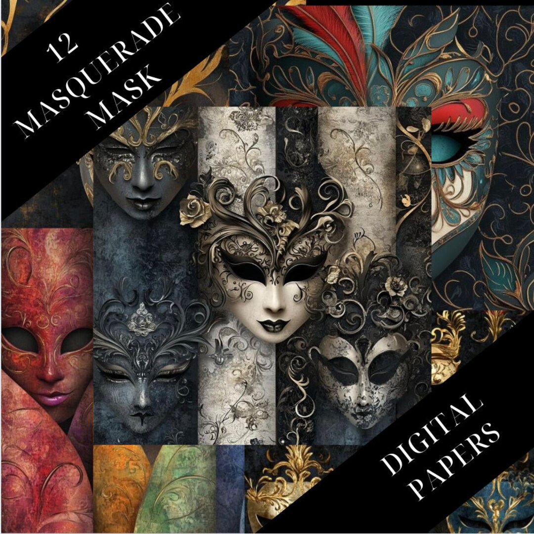 Masquerade Masks Digital Paper, Digital Paper, Ball Dance Digital Paper ...