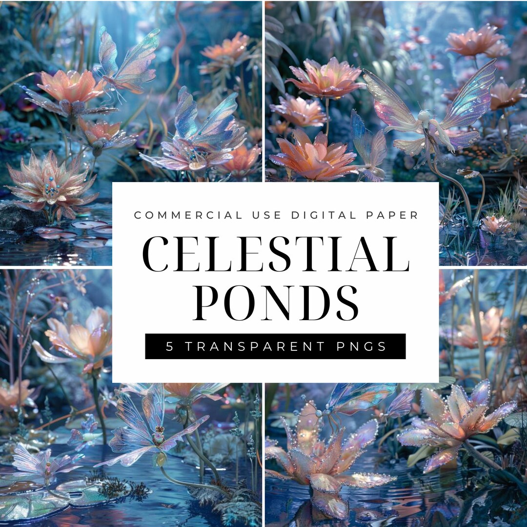 Mystical and Celestial Ponds Digital Paper, Mystical Crystals, Fantasy ...
