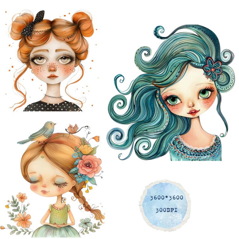 Boho Whimsy Girl Clipart, Cute Whimsical Girl With Floral Clipart, Junk ...