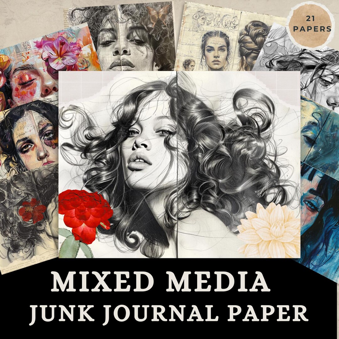 Beauty Collage Mixed Media Journal Papers, Surreal Collage, Vintage ...