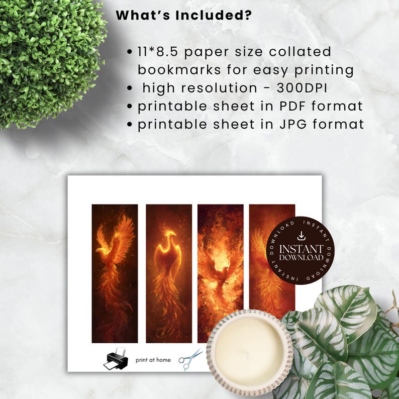 Phoenix Rising Bookmarks Printable, Fantasy Firebird Reading Set ...