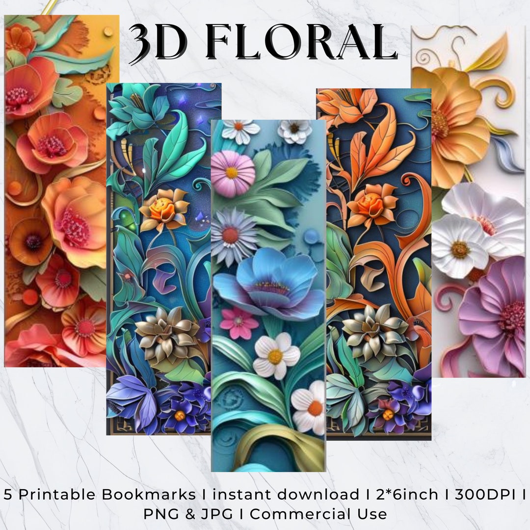 3D Floral Bookmarks, Printable Bookmark Sheets, Bookmark Sublimation ...