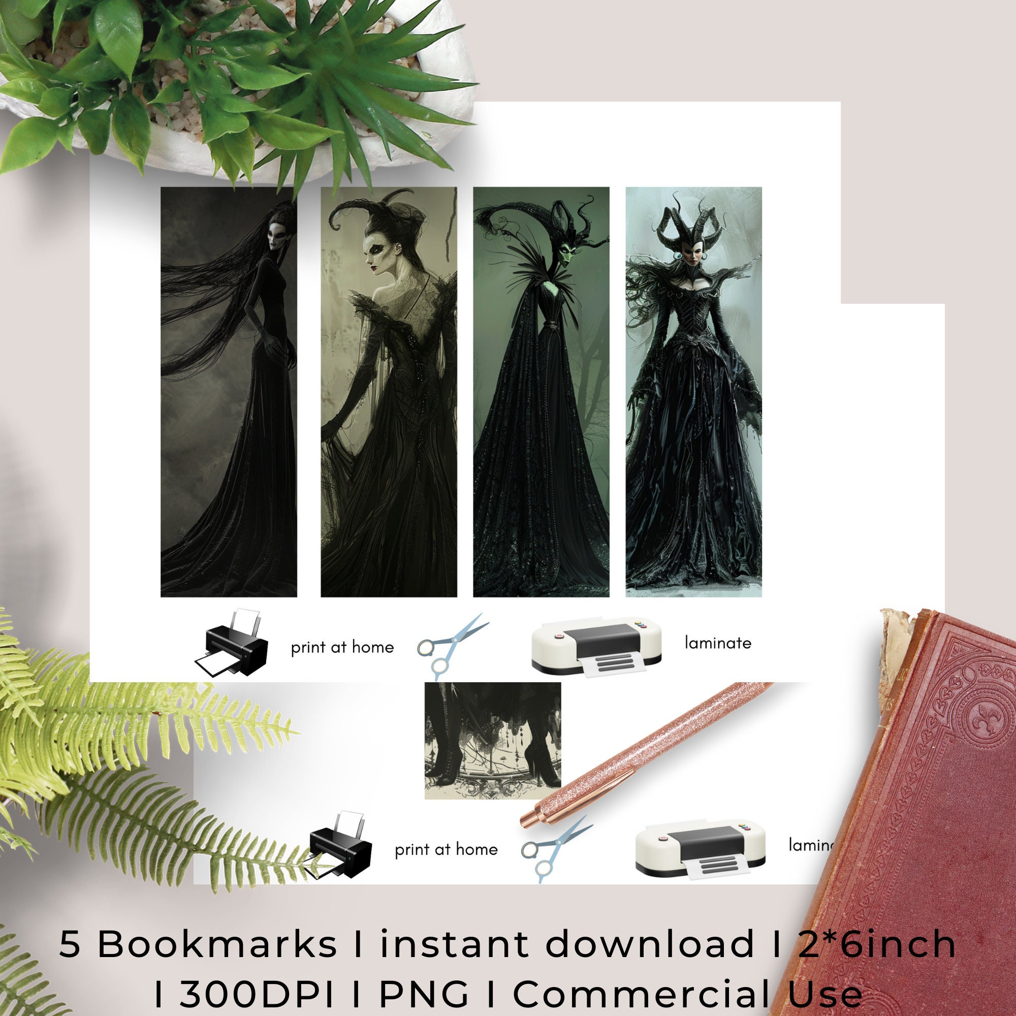 5 Ancient Black Witch Bookmarks, Halloween & Black Spell Bookmarks ...