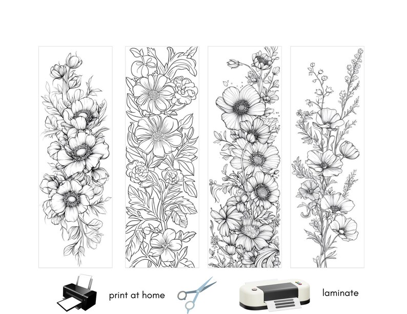 Floral Coloring Bookmarks,colorful Bookmarks, Coloring Bookmark, Kids ...