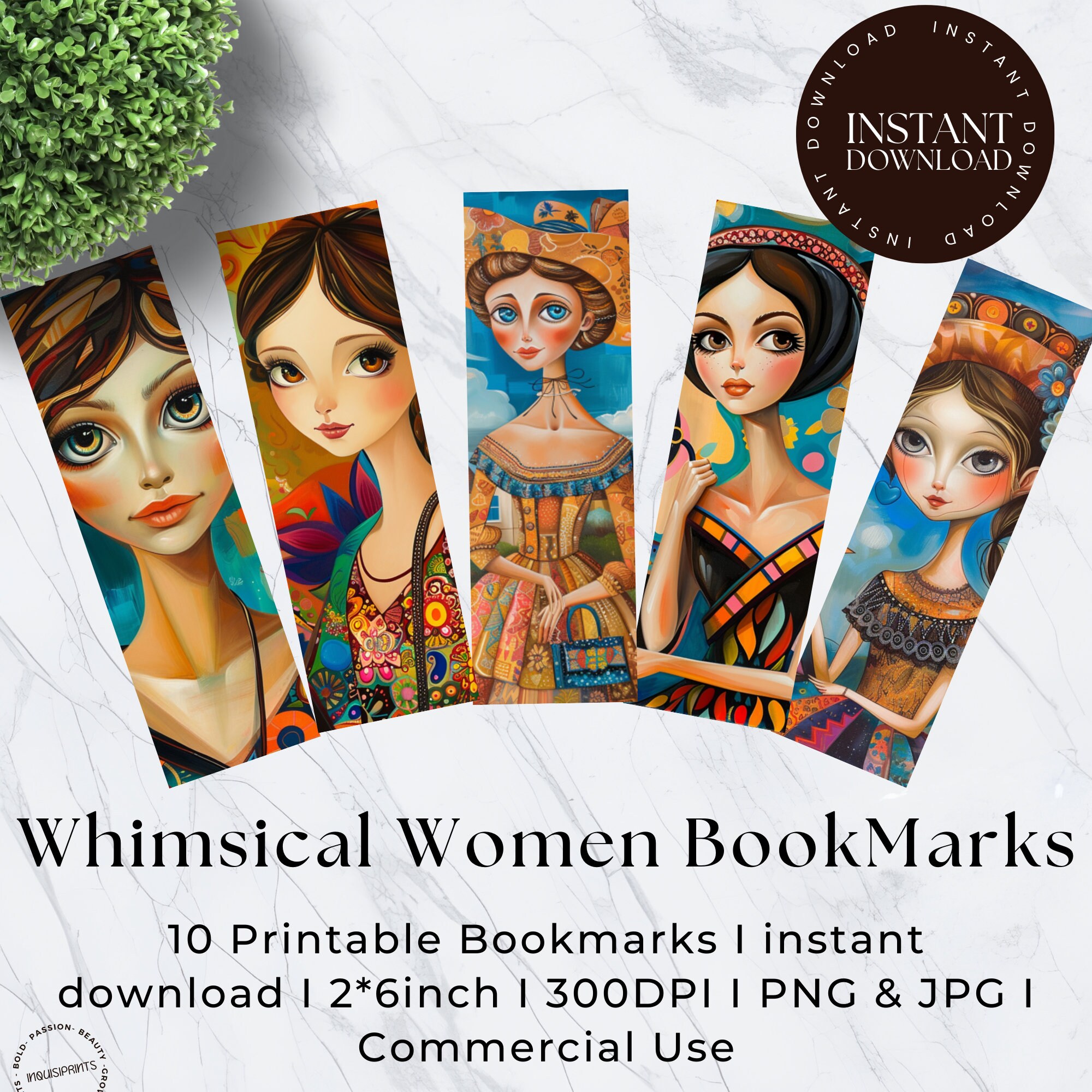 10 Whimsical Women Bookmarks,printable Bookmark Sheets, Bookmark ...