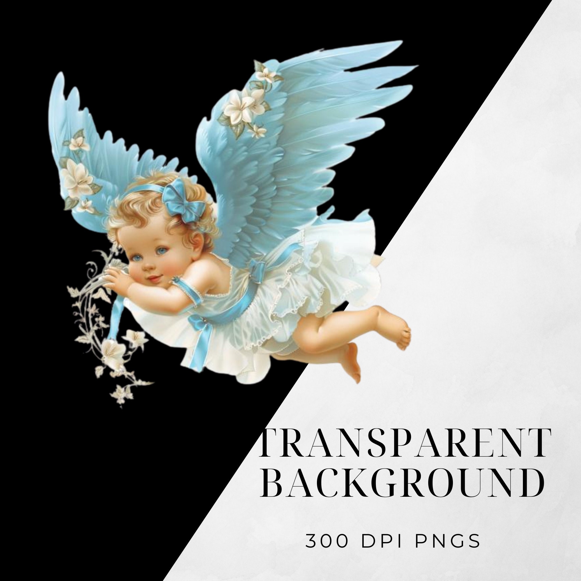 Clipart Set of Blue Baby Angels, Sleeping Baby Angel, Baby Clipart ...