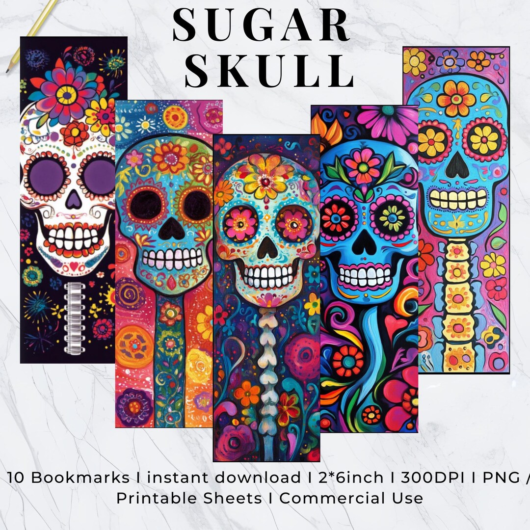 Sugar Skull Bookmarks, Floral Skull Bookmarks,reading Bookmarks ...