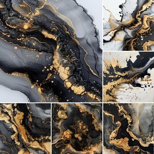 Black & Gold Watercolor Alcohol Ink Background, Paper Background ...