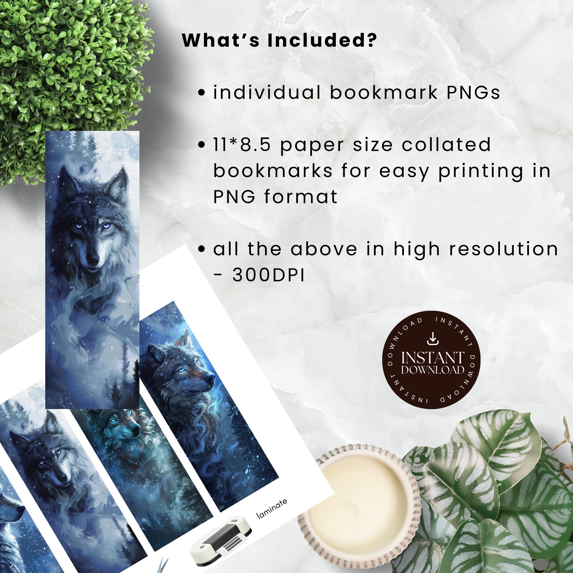 Wolf Bookmarks, Sharp-featured Wolf, Animal Bookmarks, Book Lover Gift, Moonlit Forest Bookmark ...