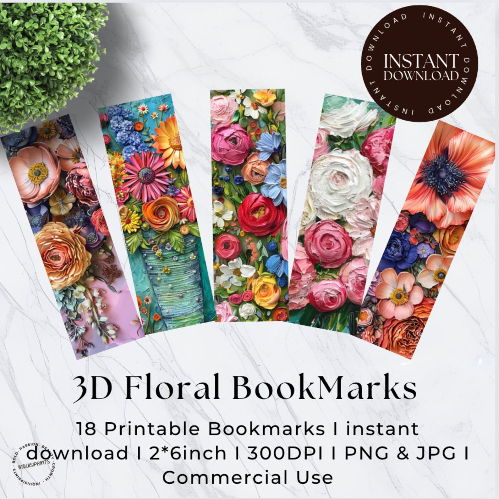3D FLORAL Bookmarks,18 Printable Bookmark Sheets, Bookmark Sublimation ...