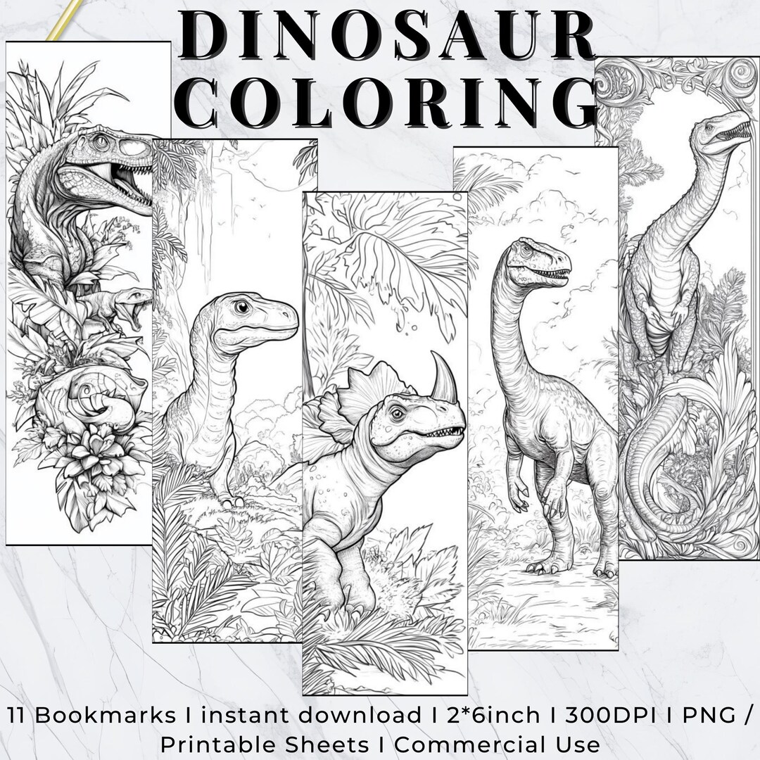 Dinosaur Coloring Bookmarks, Printable Bookmarks, Bookmark Coloring ...