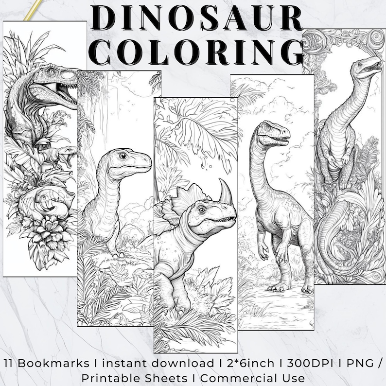 Dinosaur Coloring Bookmarks, Printable Bookmarks, Bookmark Coloring ...