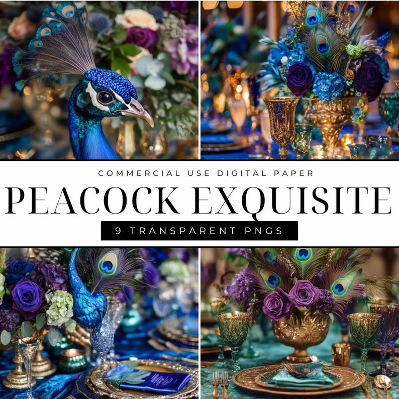 Peacock Digital Paper, Exquisite Wedding Peacock Digital Papers ...