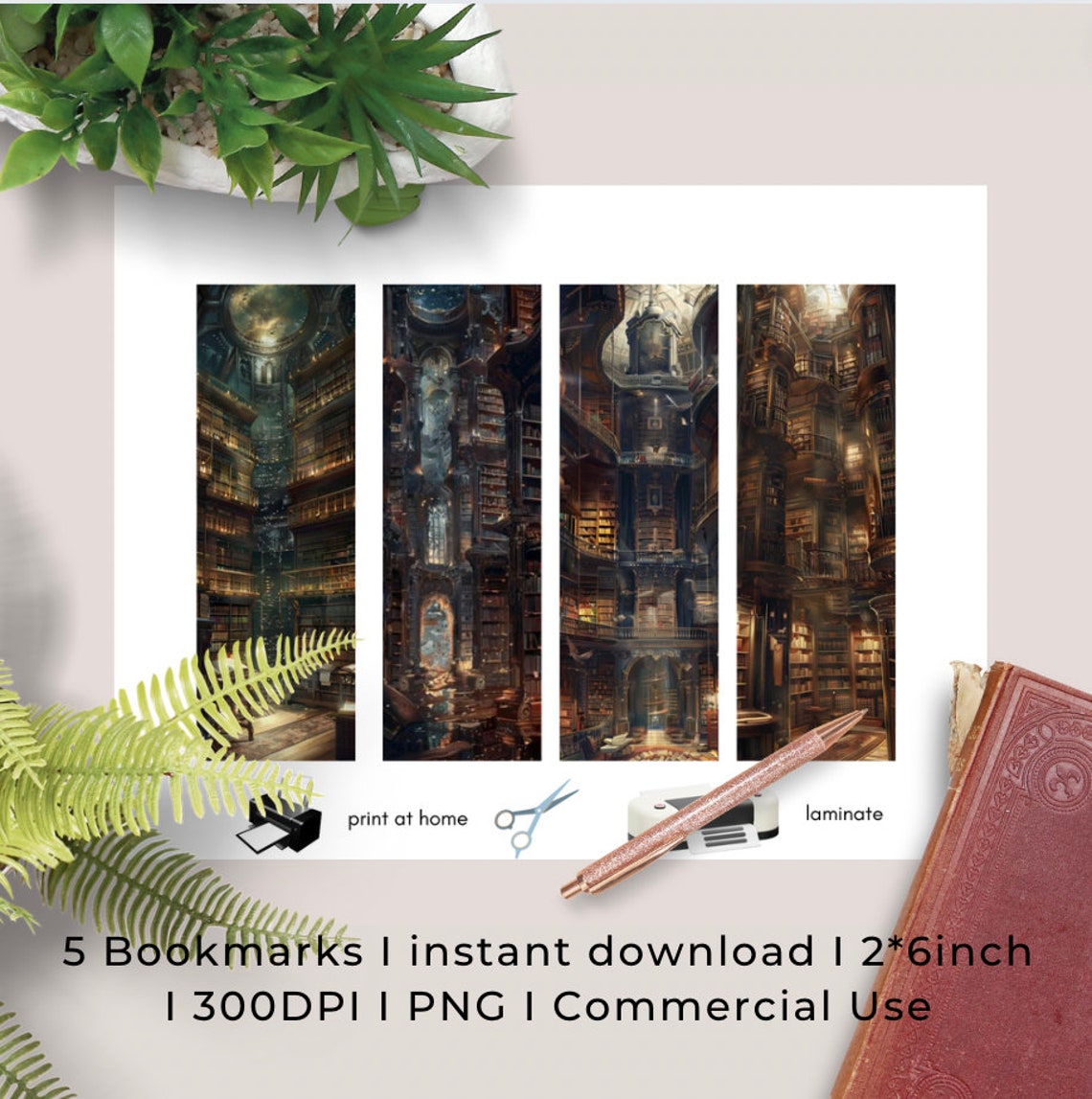 Magical Library Bookmarks, Ancient Enchanted Book Shelf, Ancient ...