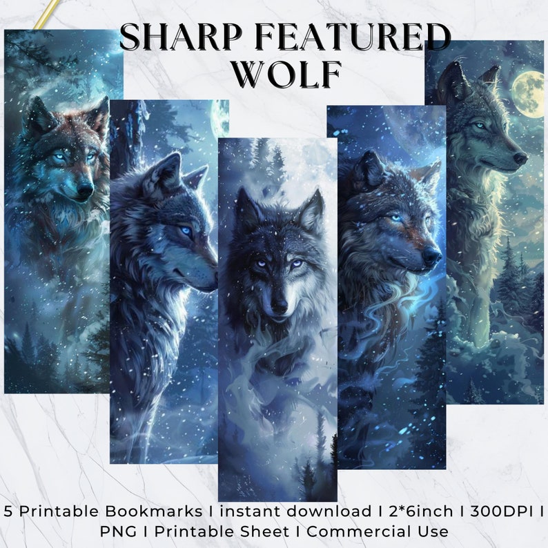 Wolf Bookmarks, Sharp-featured Wolf, Animal Bookmarks, Book Lover Gift ...