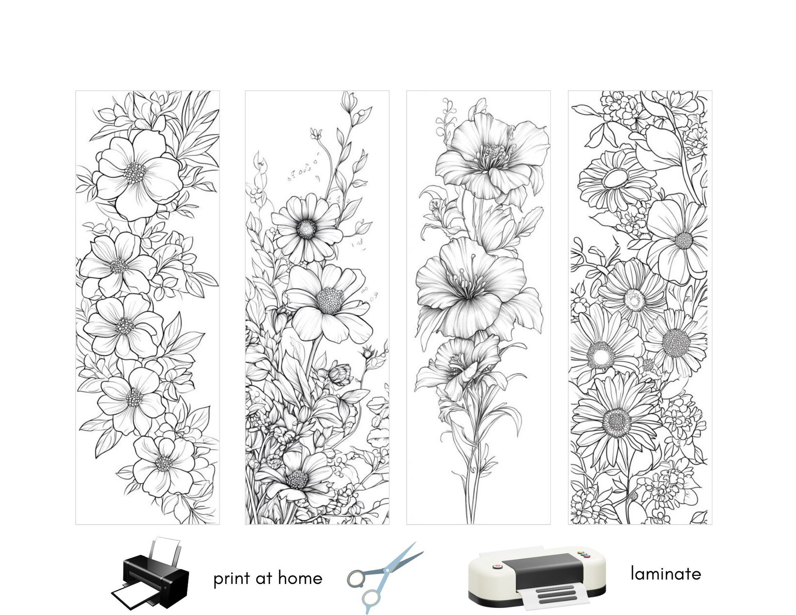 Floral Coloring Bookmarks,colorful Bookmarks, Coloring Bookmark, Kids ...