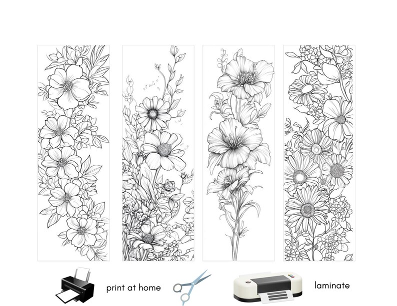 Floral Coloring Bookmarks,colorful Bookmarks, Coloring Bookmark, Kids ...