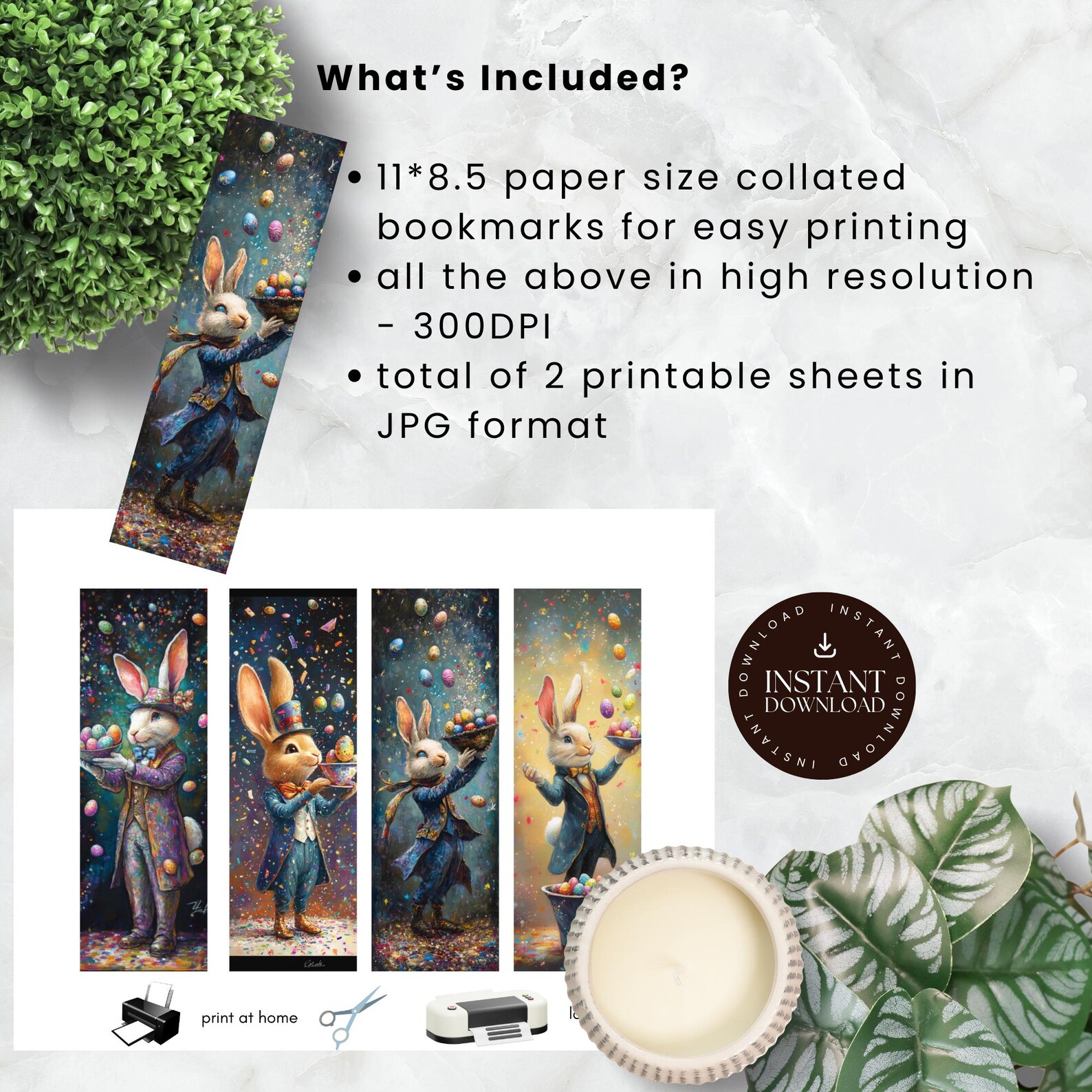 Easter Rabbits Bookmarks, Easter Bunnies Printable Bookmarks, Cute ...