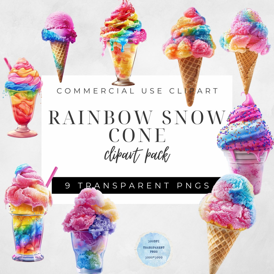 Snow Cone Clipart, Rainbow Snow Cone Clipart Set, Rainbow Snow Cone ...