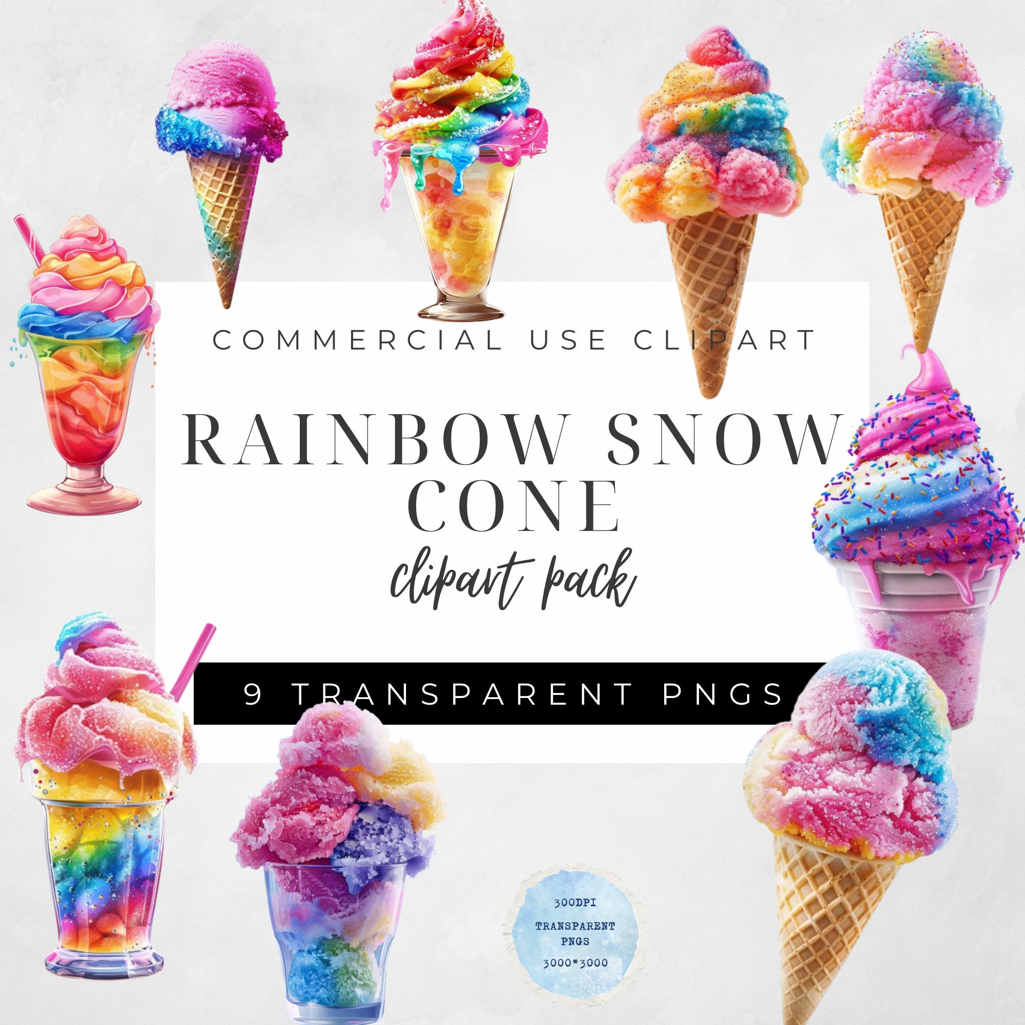 Snow Cone Clipart, Rainbow Snow Cone Clipart Set, Rainbow Snow Cone ...