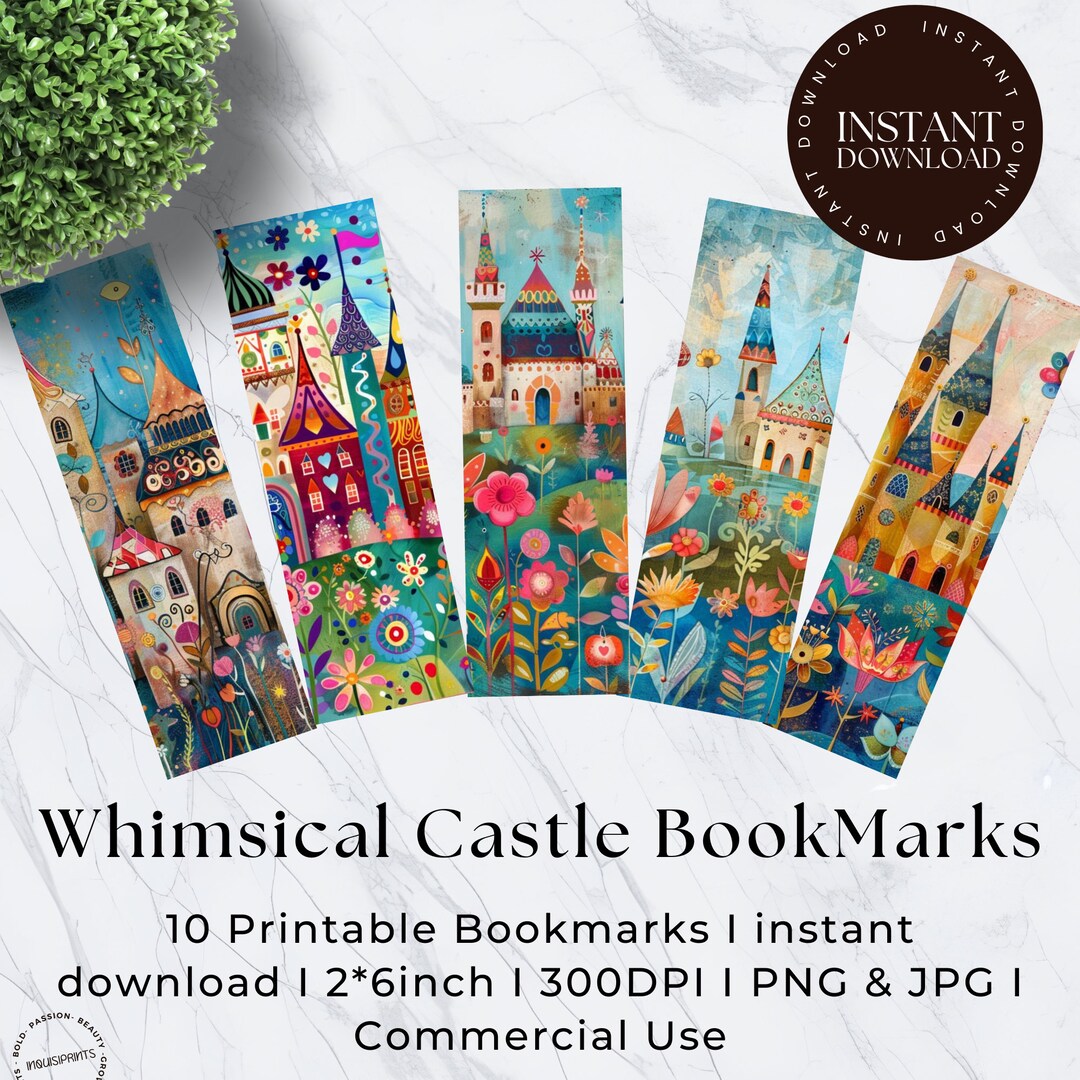10 Whimsical Castle Bookmarks,printable Bookmark Sheets, Bookmark ...