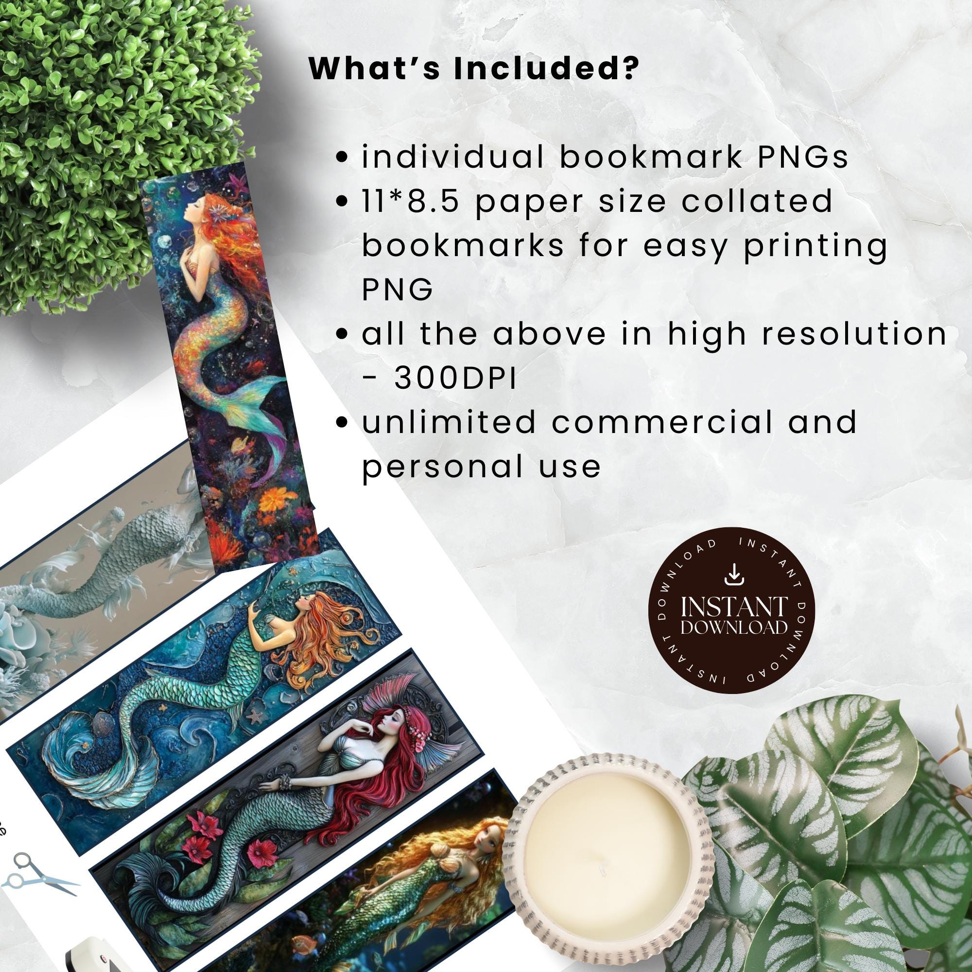 Mermaid Bookmarks, Printable Bookmarks, Fantasy Bookmarks, Bright ...