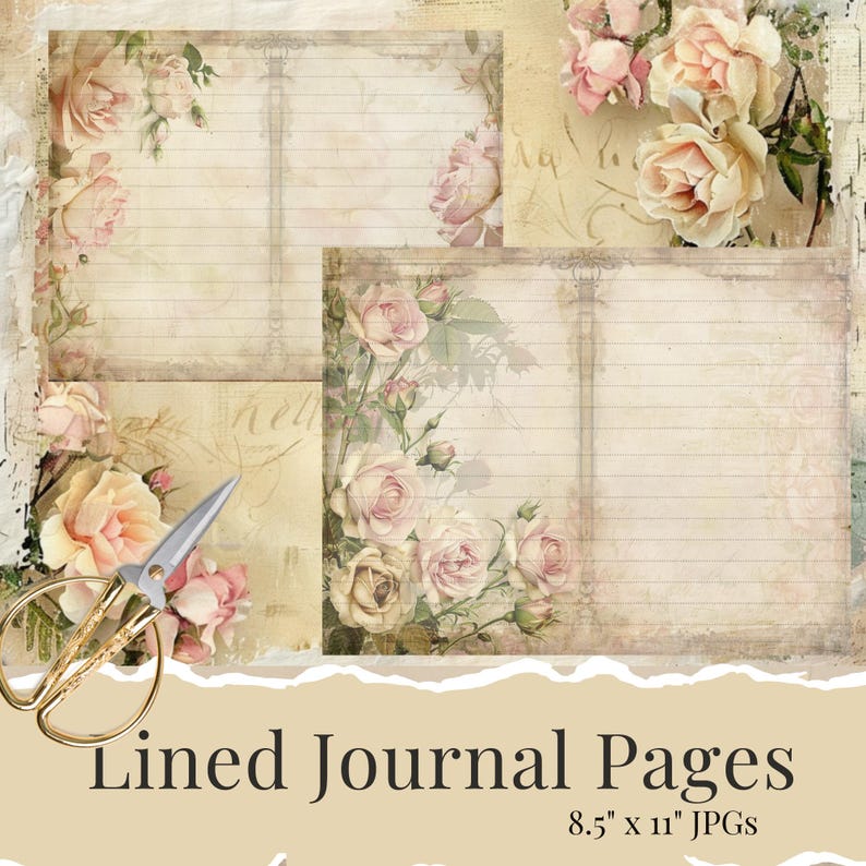 Minimalist Floral Lined Journal Pages, Printable Vintage Digital ...
