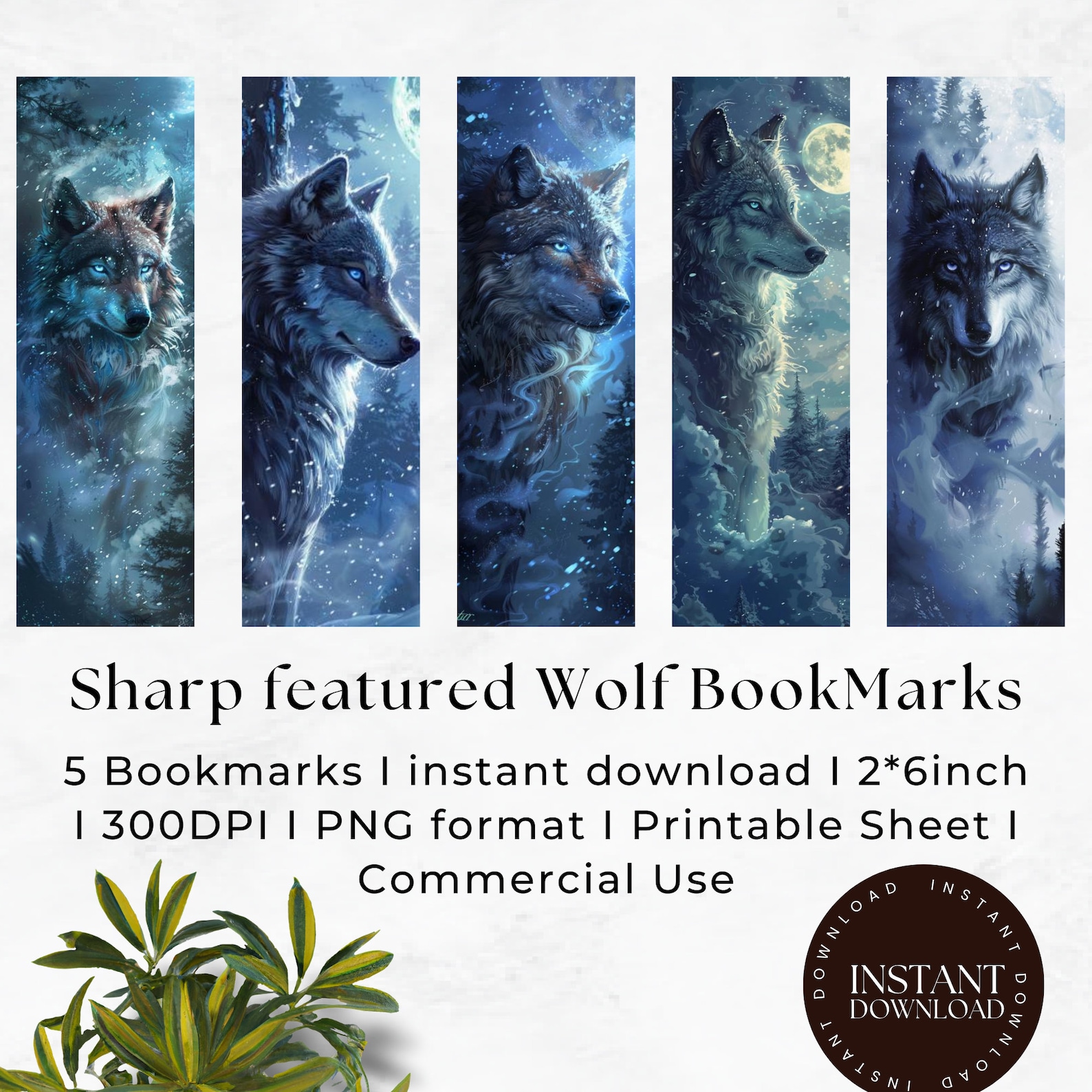 Wolf Bookmarks, Sharp-featured Wolf, Animal Bookmarks, Book Lover Gift, Moonlit Forest Bookmark ...