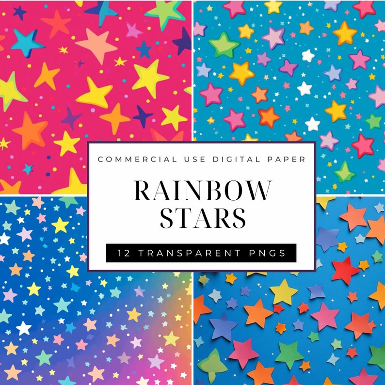 Rainbow Stars Digital Paper, 3D Rainbow Digital Paper, Bright Digital ...