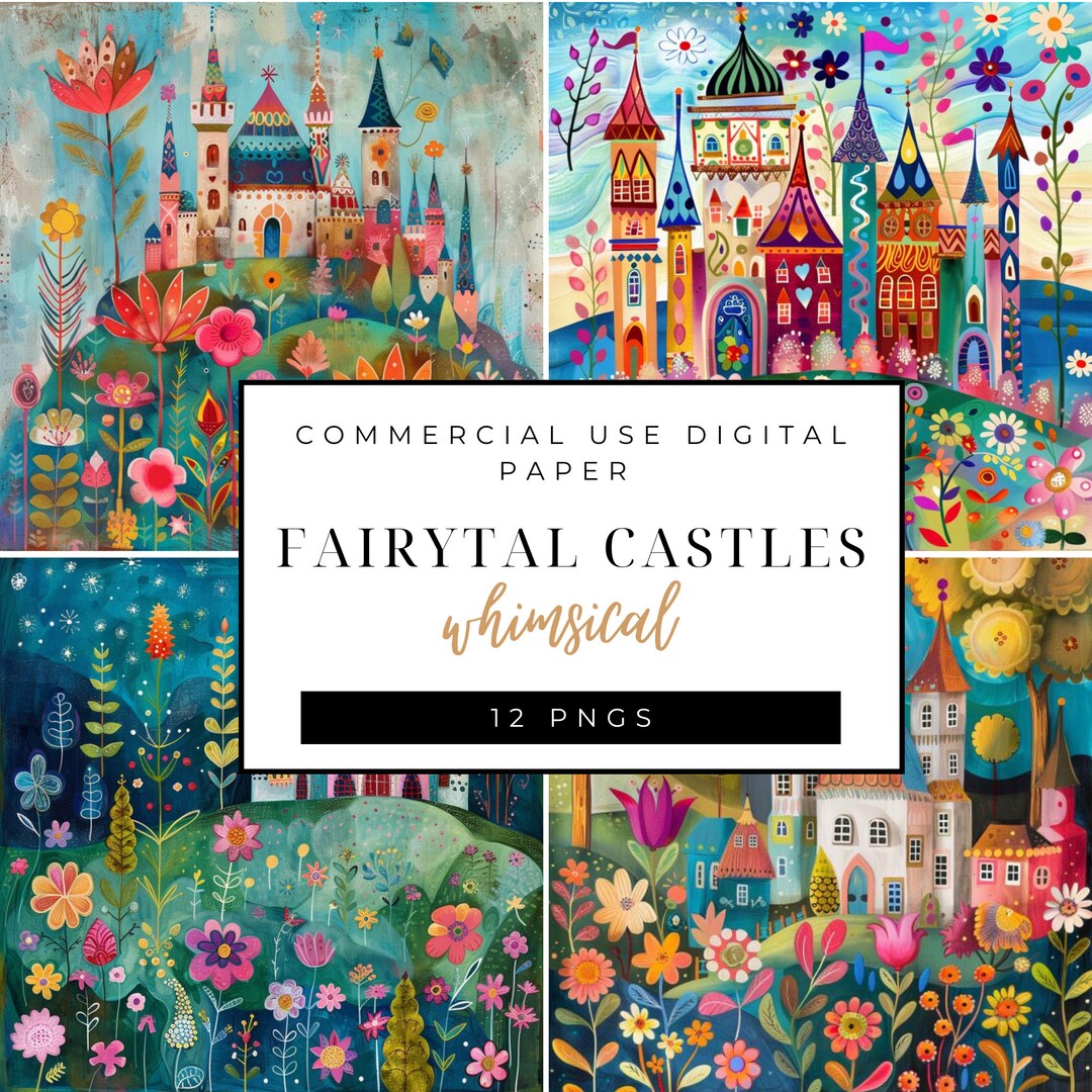 Whimsical Fairytale Castle Digital Paper, Castles Digital Papers, Fairy ...