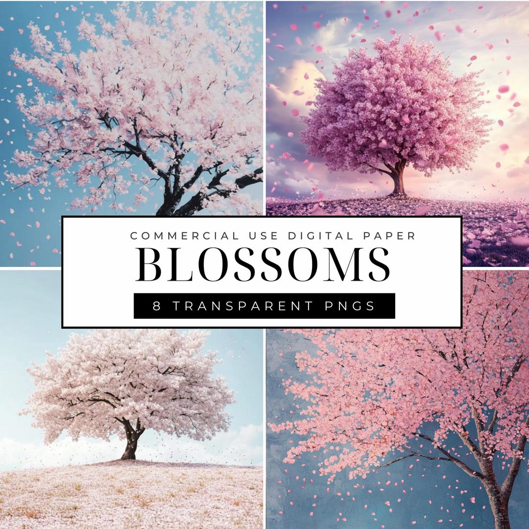 Cherry Blossom Digital Paper, Cherry Trees Digital PNG, Calm & Soothing ...