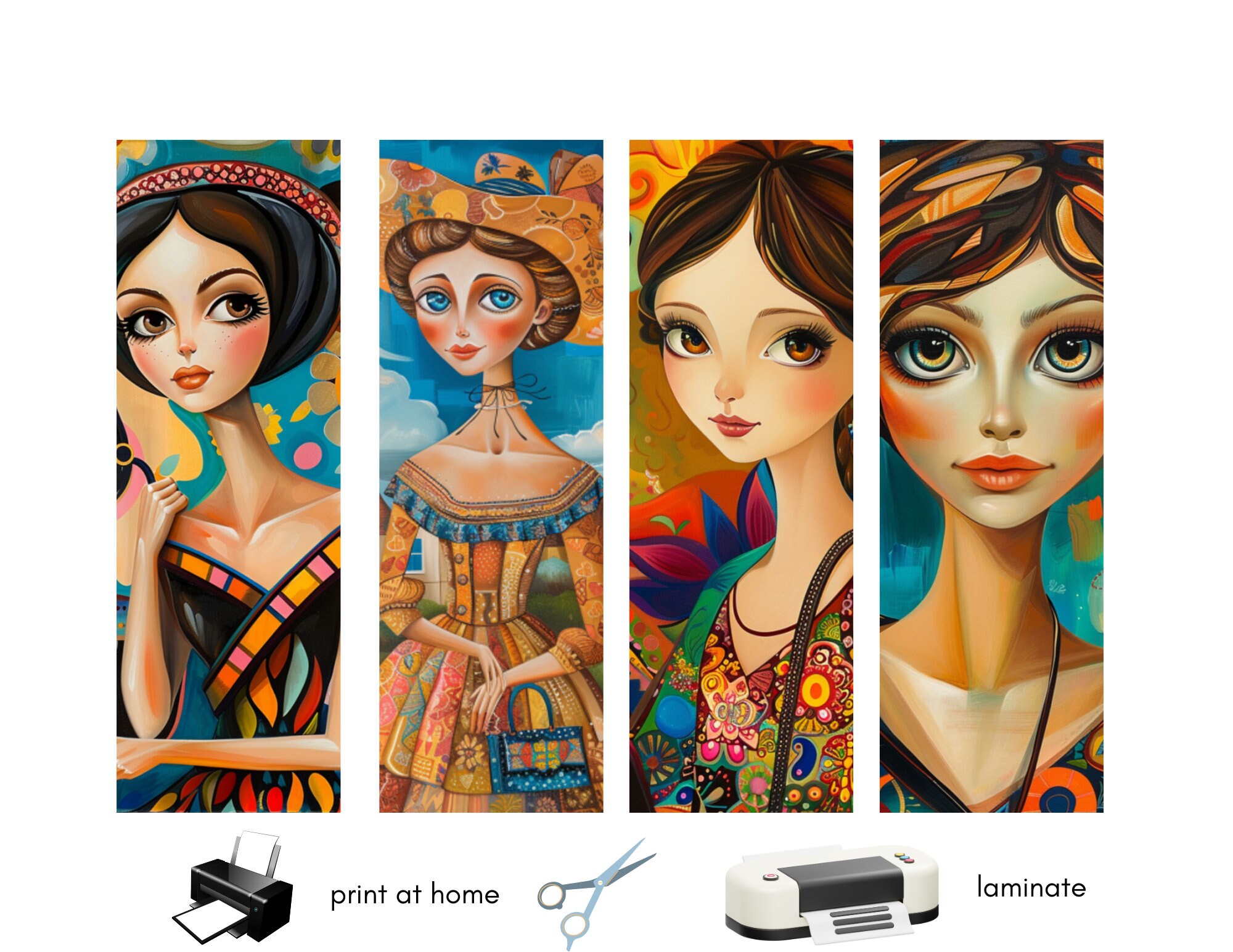 10 Whimsical Women Bookmarks,printable Bookmark Sheets, Bookmark ...