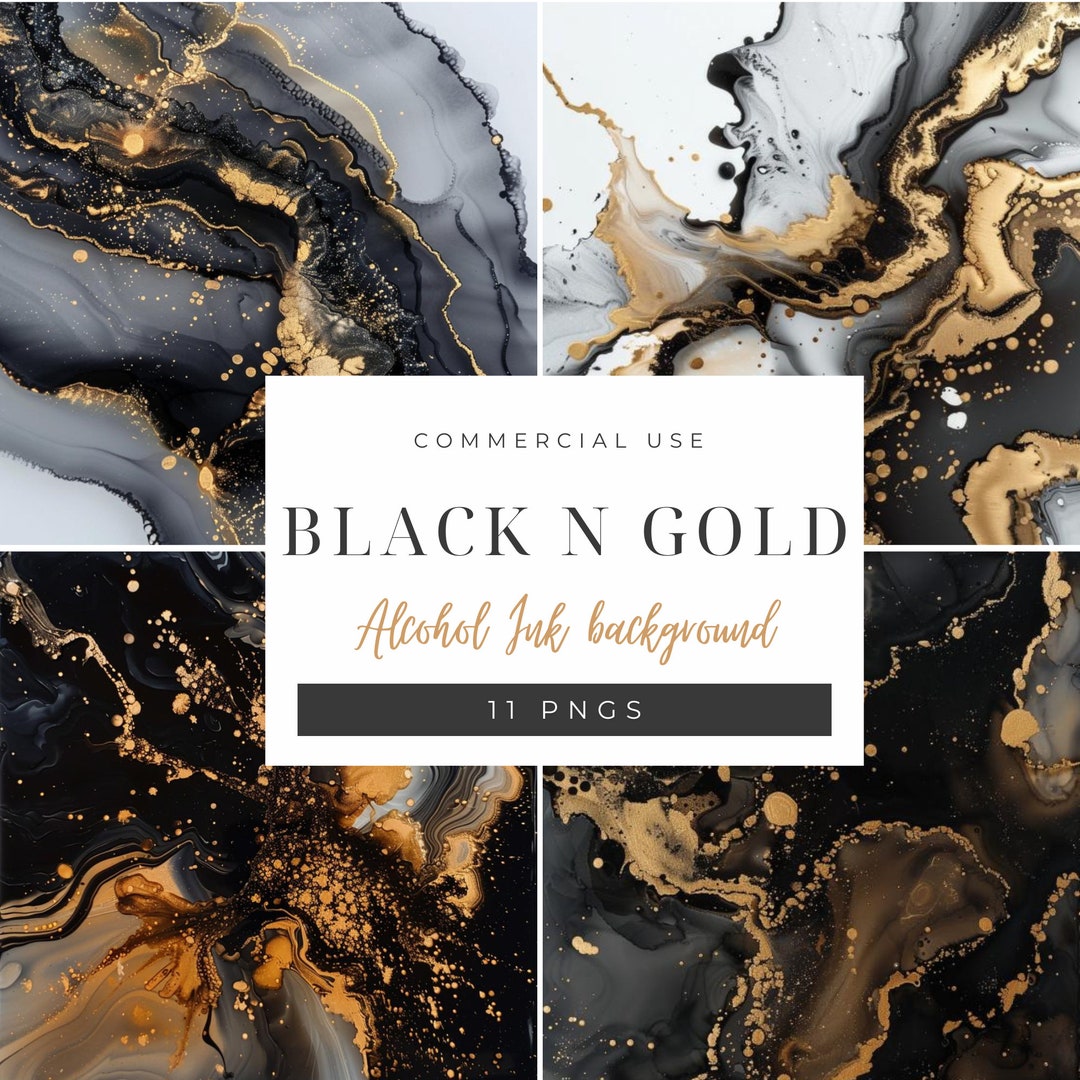 Black & Gold Watercolor Alcohol Ink Background, Paper Background ...