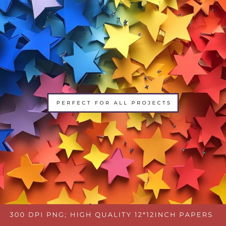 Rainbow Stars Digital Paper, 3D Rainbow Digital Paper, Bright Digital ...