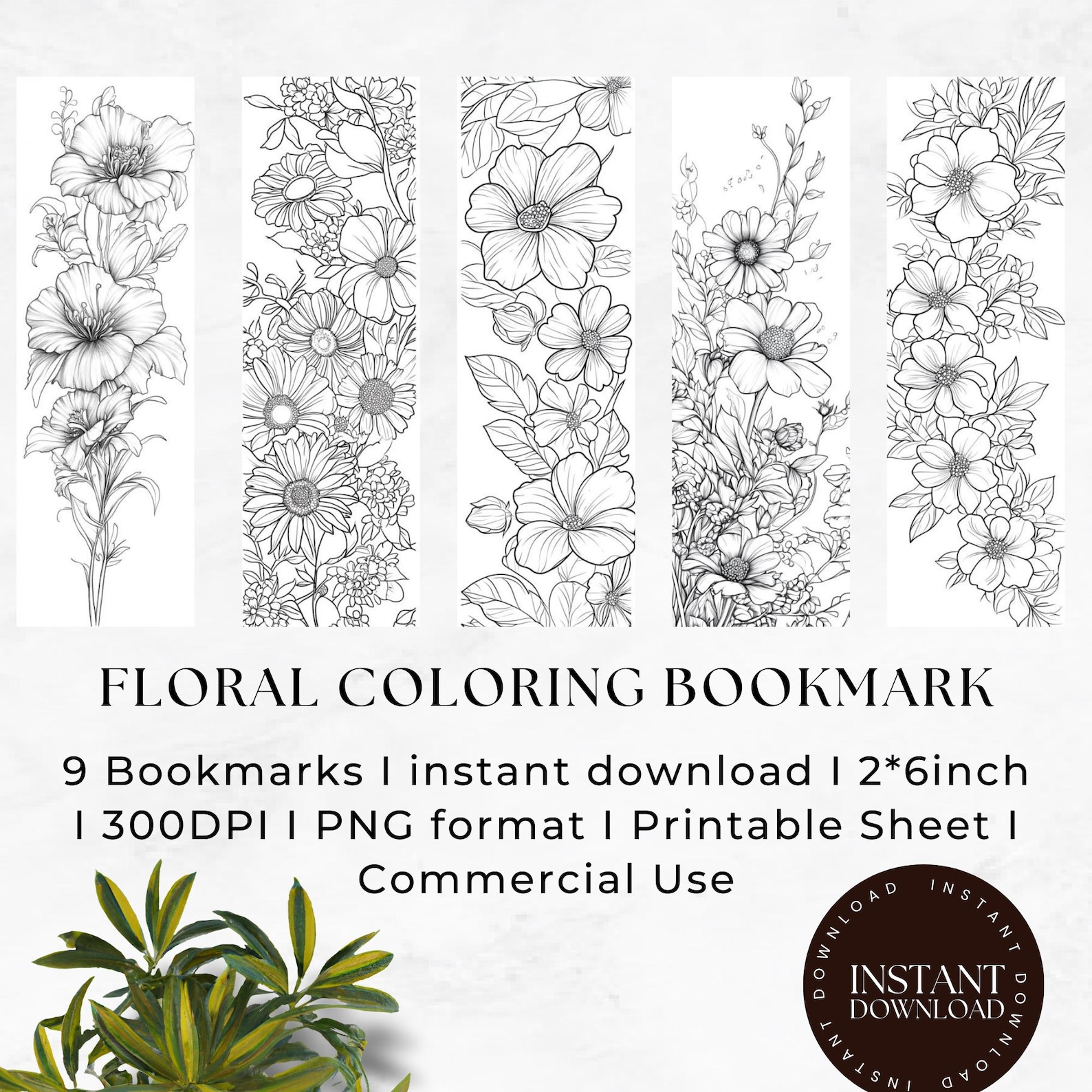 Floral Coloring Bookmarks,colorful Bookmarks, Coloring Bookmark, Kids ...