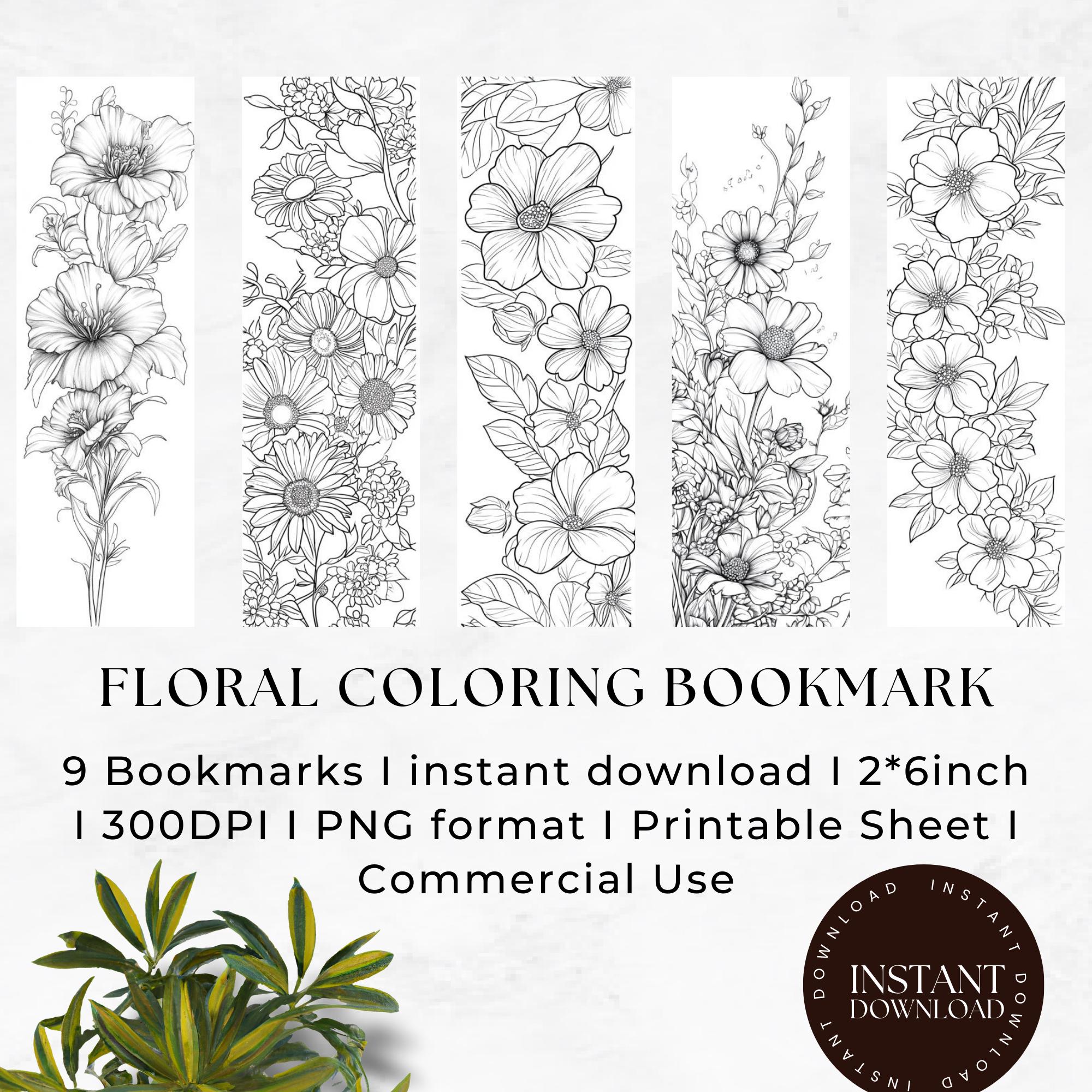 Floral Coloring Bookmarks,colorful Bookmarks, Coloring Bookmark, Kids ...