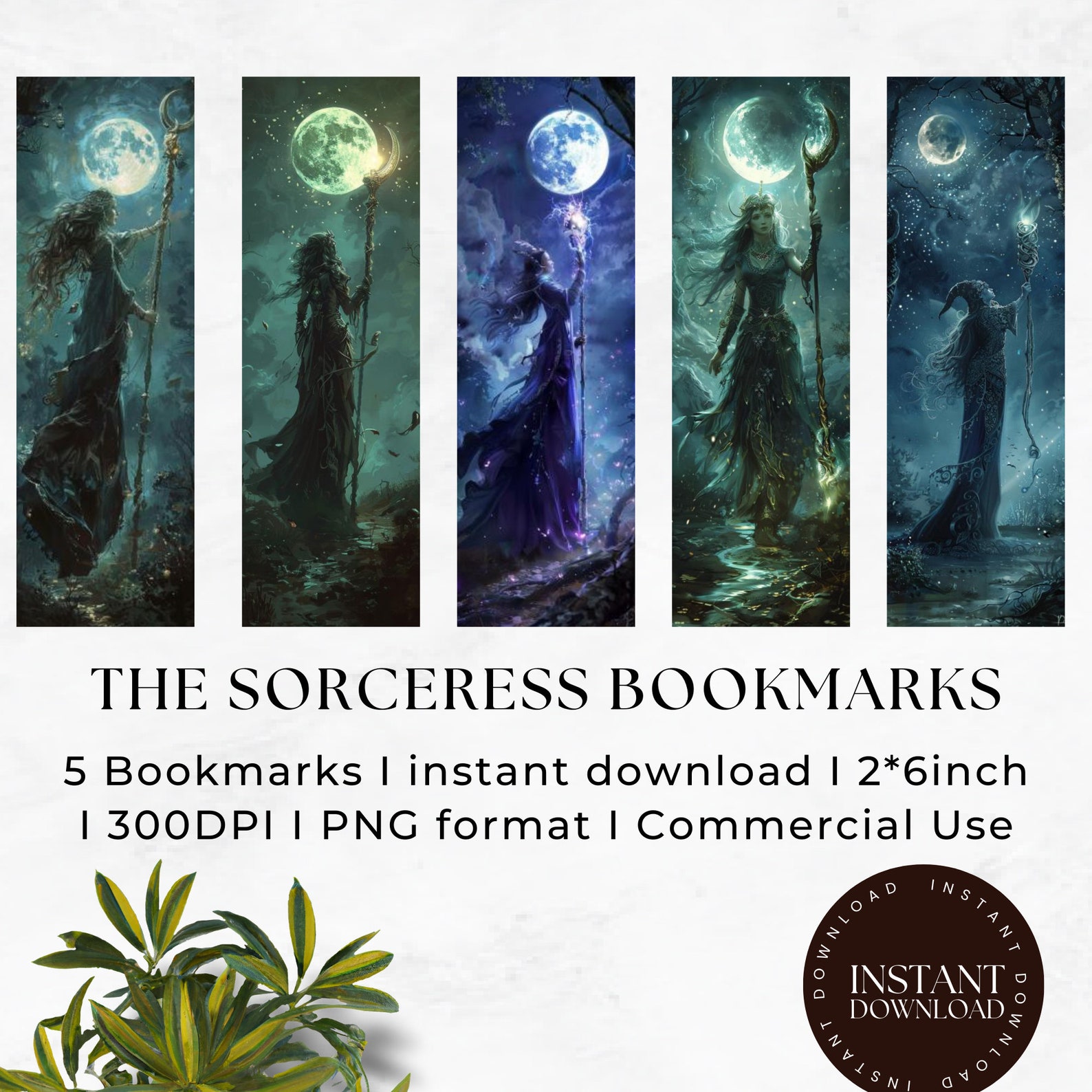 Sorceress Bookmarks, Enchanting Sorceress, Moonlit Clearing, Casting a ...